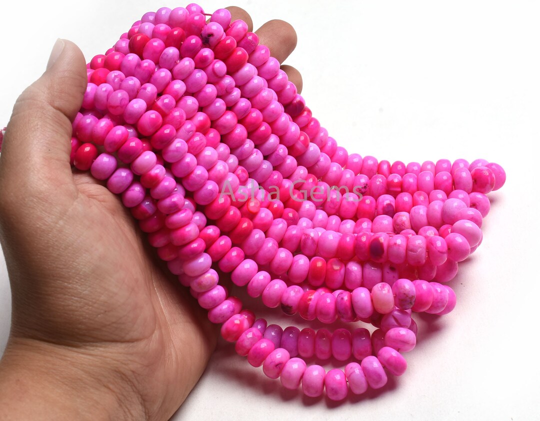 Beautiful Hot Pink Opal Smooth Rondelle Beads,7-10.5 Mm Shaded Pink ...
