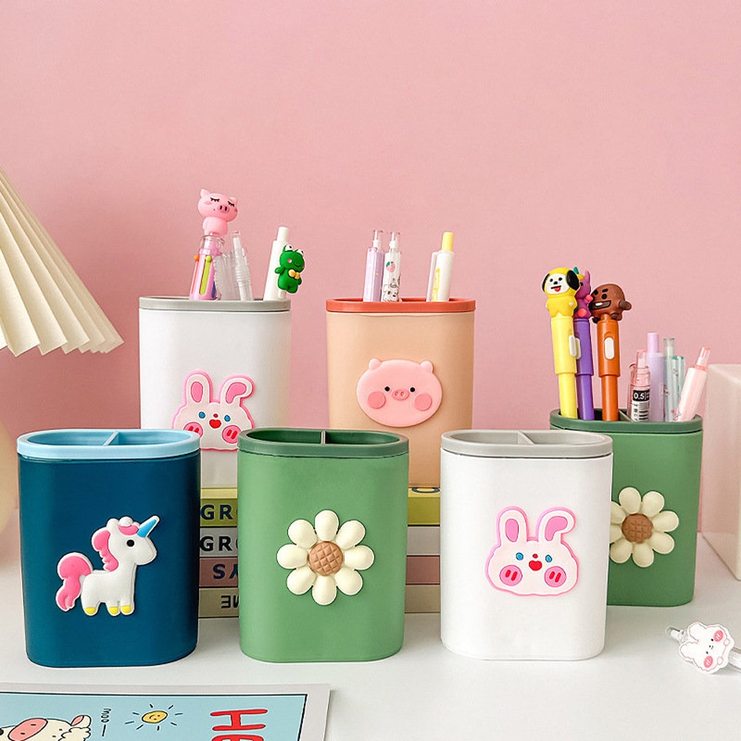 Cute Cartoon Pen Holder Multi-compartment Pen Holder Makeup - Etsy