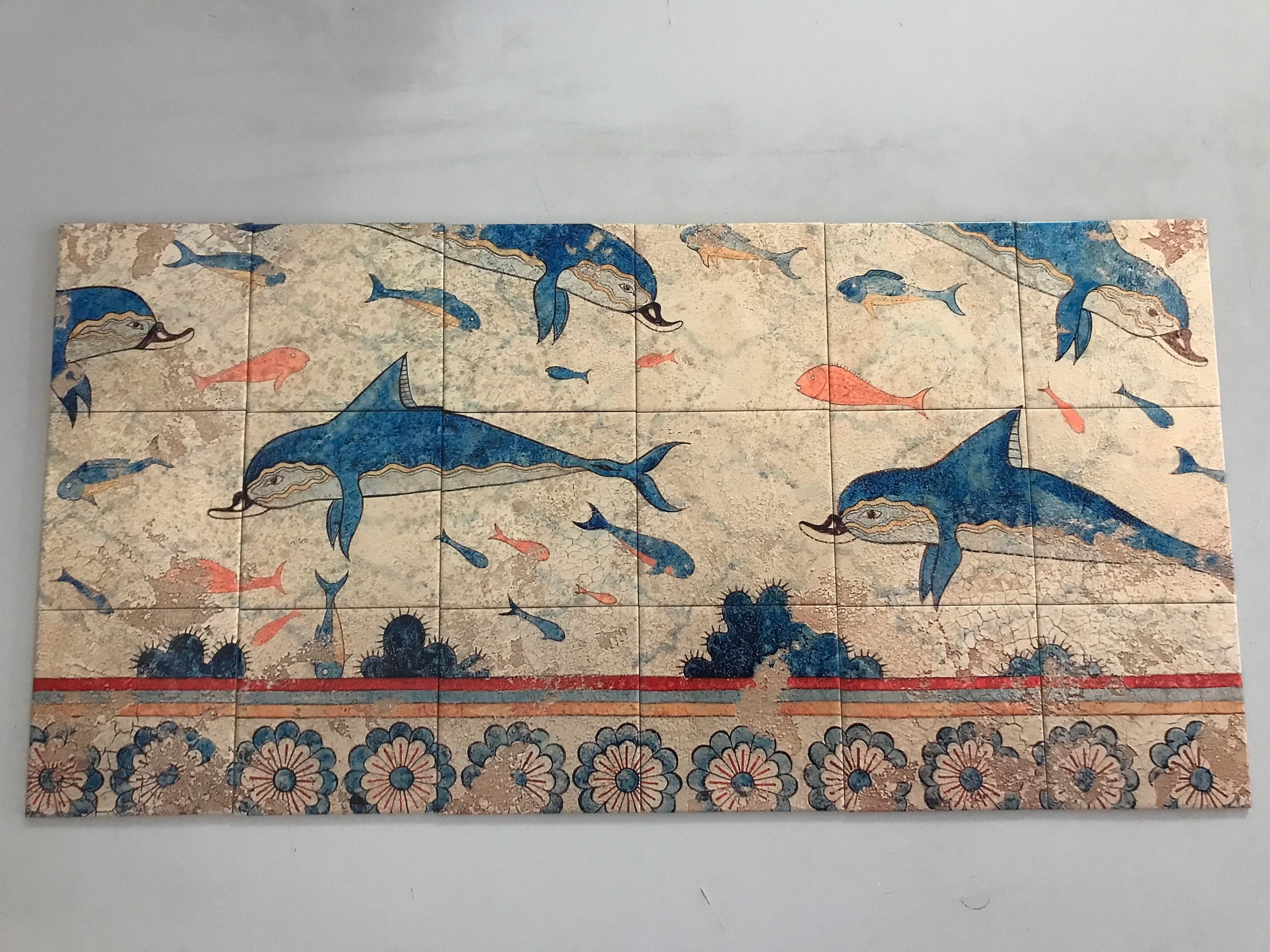 Ceramic Tiles Mural Minoan Dolphins Mural 18 Tiles 15/15 Cm (0.9m/ 0 ...