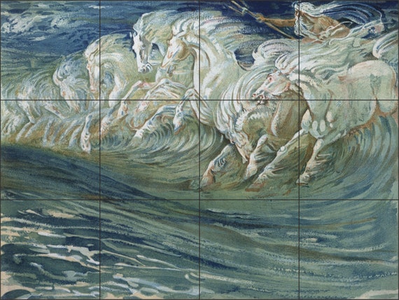 Ceramic Tiles Mural Poseidon Neptune's Horses Mural 12 - Etsy