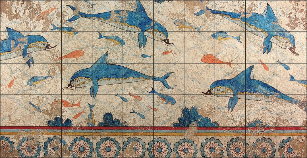 Ceramic Tiles Mural Minoan Dolphins Mural 50 Tiles 10/10 Cm - Etsy