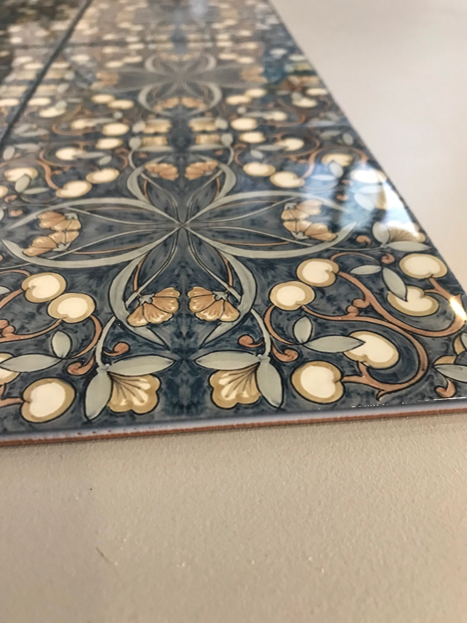 Ceramic Tile Art Nouveau Blue Flower / Aesthetic Ceramic Tile / New ...