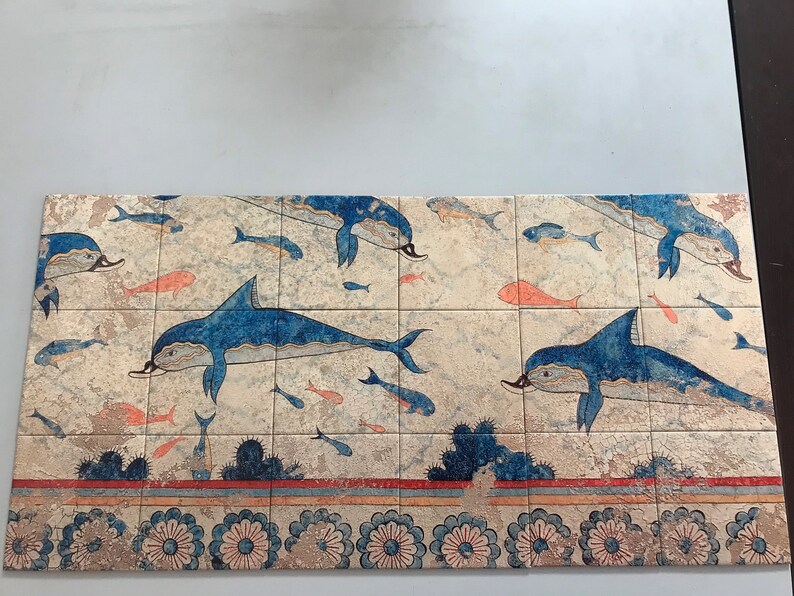 Ceramic Tiles Mural Minoan Dolphins Mural 18 Tiles 15/15 Cm (0.9m/ 0.45m) - Etsy