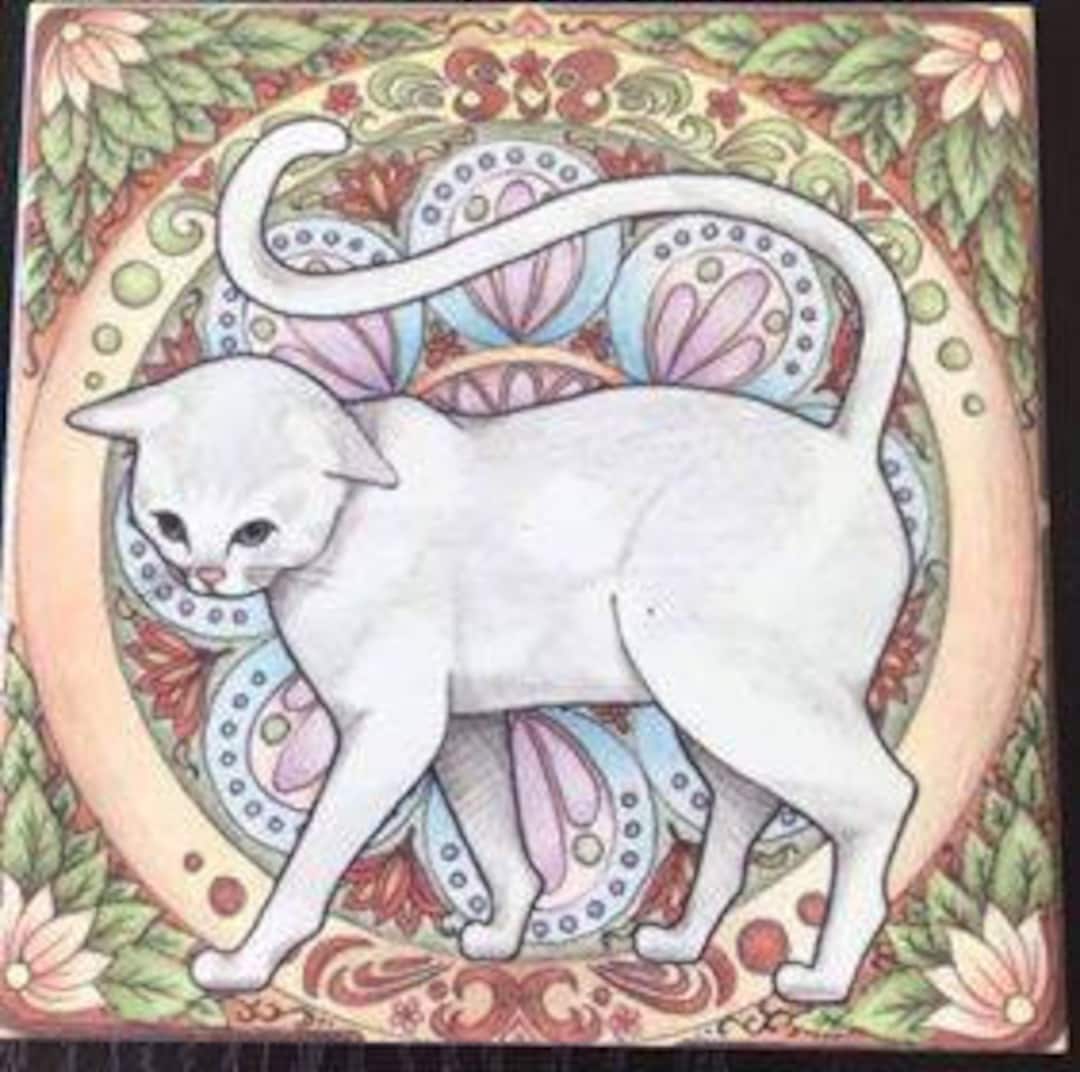 Ceramic Tile Cat Drawing Print Art, Art Nouveau Coasters, Vintage ...