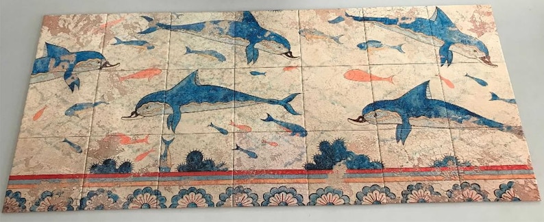 Ceramic Tiles Mural Minoan Dolphins Mural 21 Tiles 15/15 Cm (1,05m/ 0.45m) - Etsy