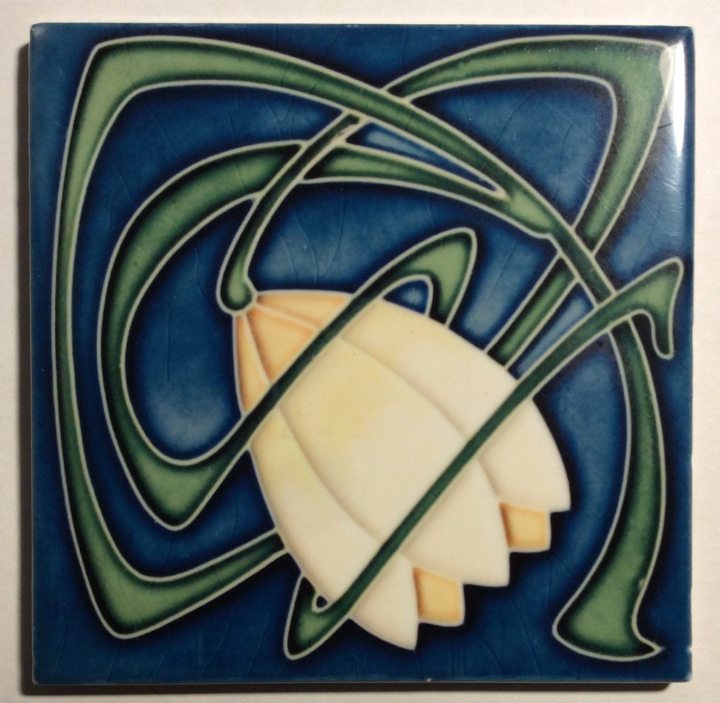 Art Nouveau Flower Ceramic Coasters, Decorative Tiles, Housewarming ...