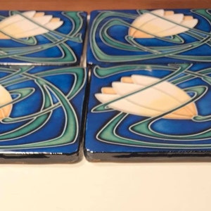 Art Nouveau Flower Ceramic Coasters, Decorative Tiles, Housewarming ...