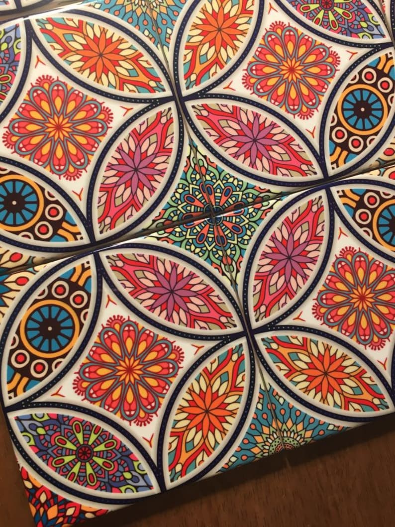 Wall Ceramic Tile Mandala Art, Geometric Pattern Tile, Flower Ceramic ...