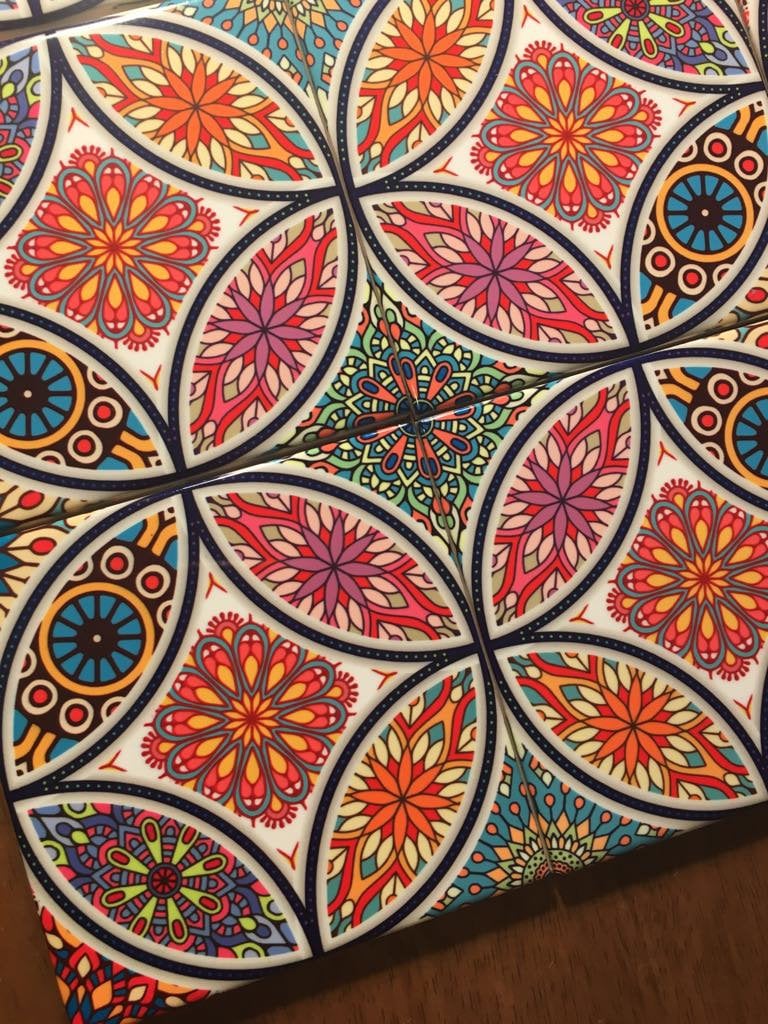 Wall Ceramic Tile Mandala Art, Geometric Pattern Tile, Flower Ceramic ...