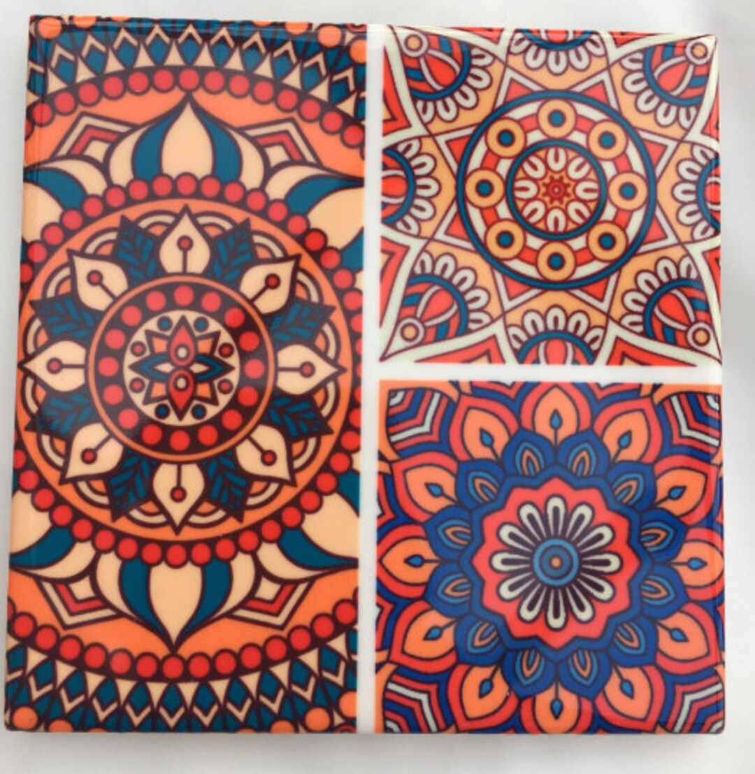 Ceramic Tile Mandala Art, Modern Coasters Ceramic Tile, Floral Tile ...
