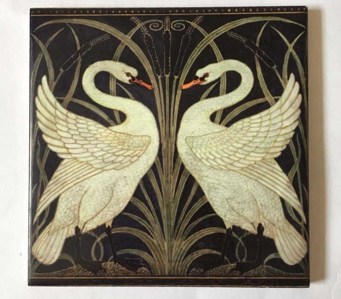 Swan Art Nouveau , Vintage Design Tile, Reproduction Printed on Tile - Etsy