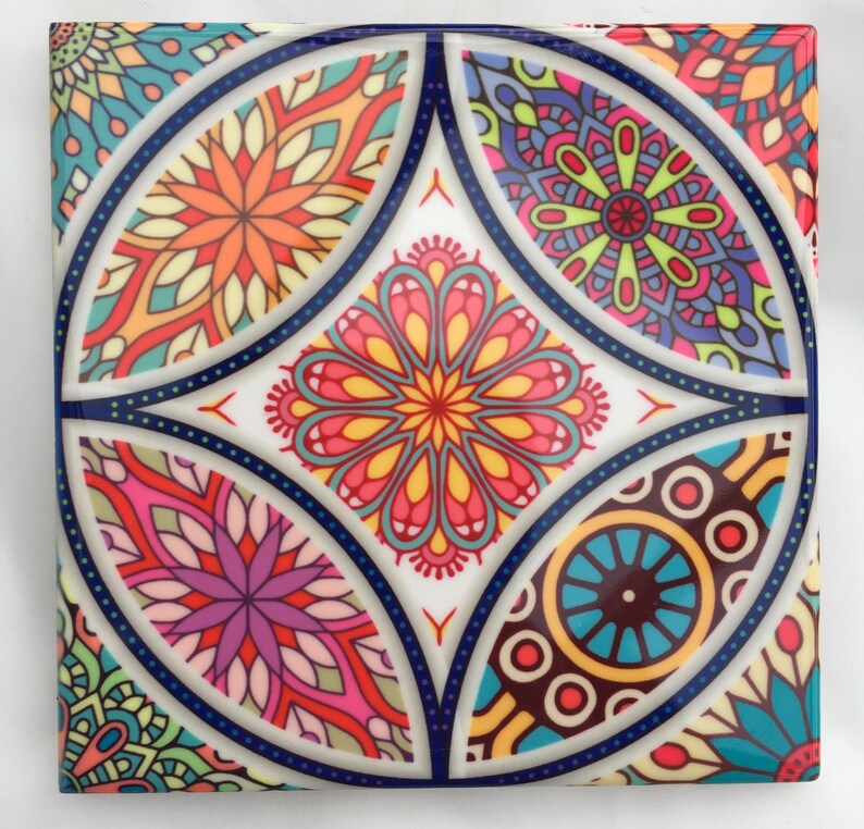 Wall Ceramic Tile Mandala Art, Geometric Pattern Tile, Flower Ceramic ...