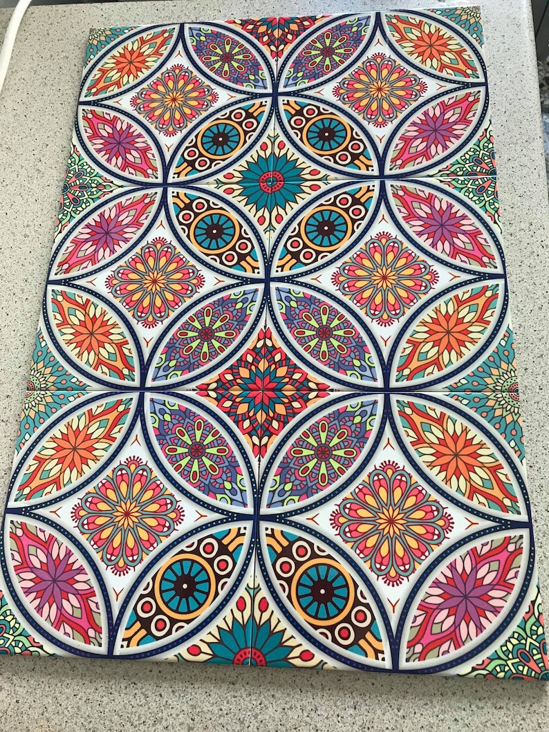 Wall Ceramic Tile Mandala Art, Geometric Pattern Tile, Flower Ceramic ...
