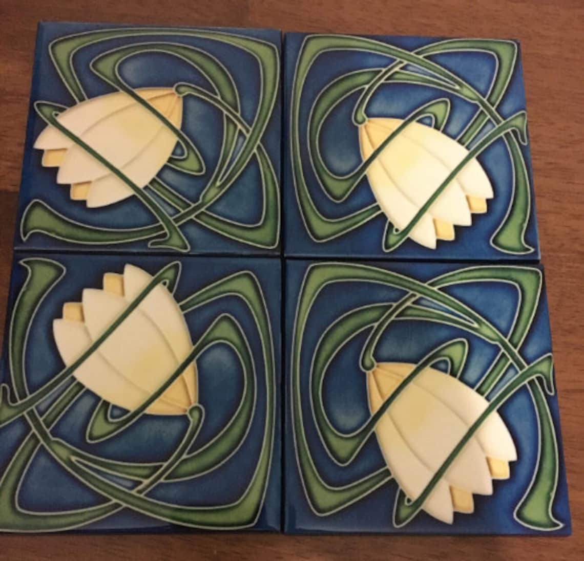 Art Nouveau Flower Ceramic Coasters Decorative Tiles - Etsy