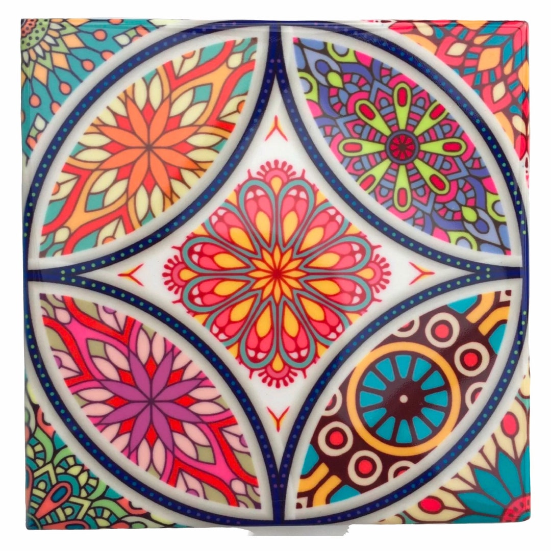Ceramic Tile Mandala Art, Geometric Pattern Tile, Home Ceramic Tiles ...