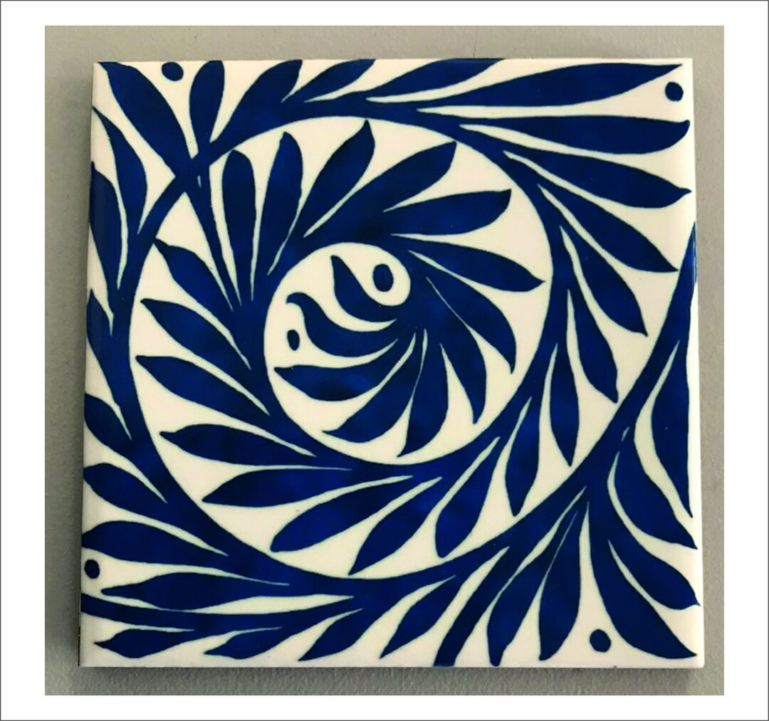 Ceramic Blue Tile Art Nouveau Flower / Aesthetic Ceramic Tile / New ...