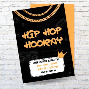 Hip Hop Birthday Invite, Hip Hop Party, Gold Chain Birthday Invite ...