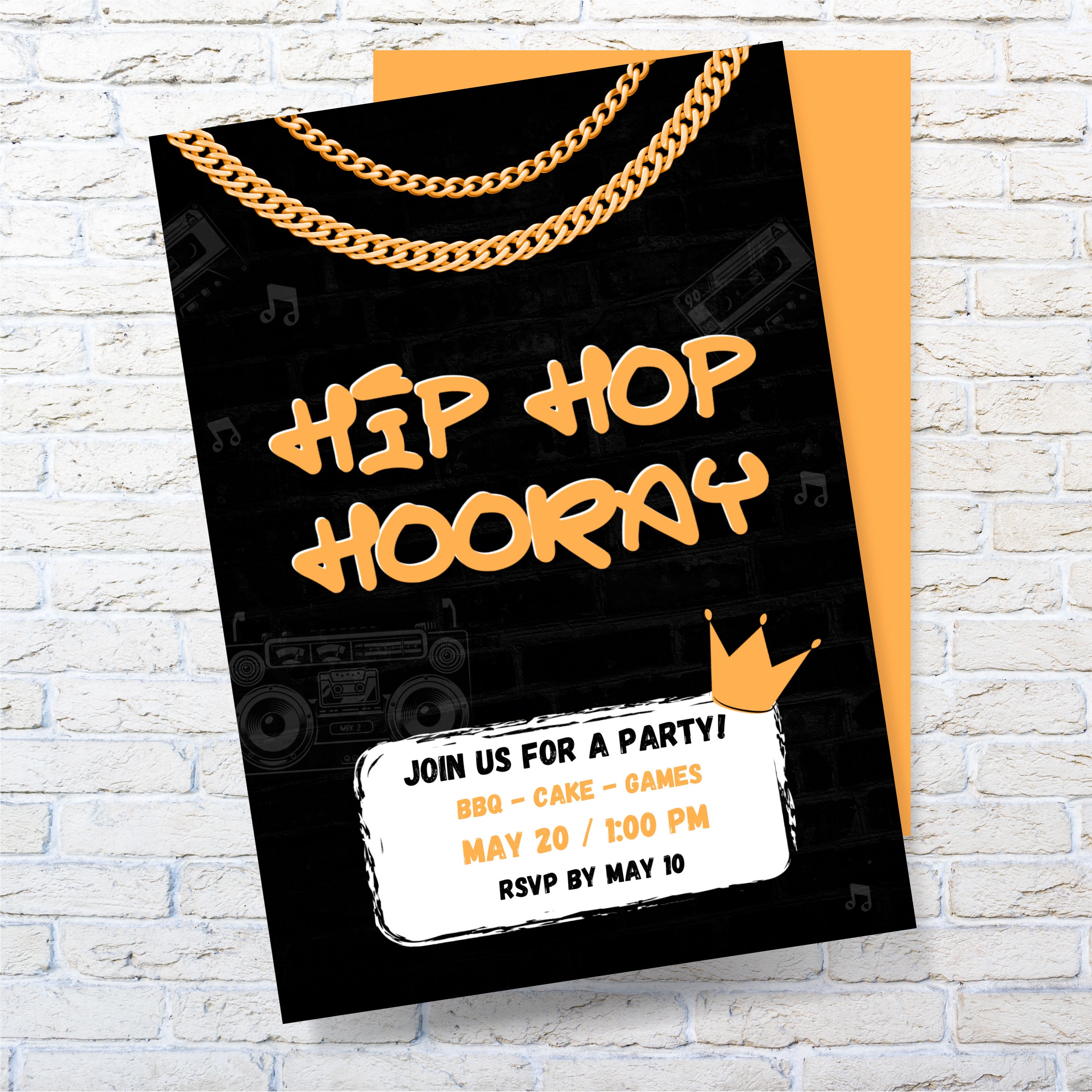 Hip Hop Birthday Invite, Hip Hop Party, Gold Chain Birthday Invite ...
