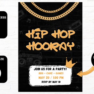 Hip Hop Birthday Invite, Hip Hop Party, Gold Chain Birthday Invite ...
