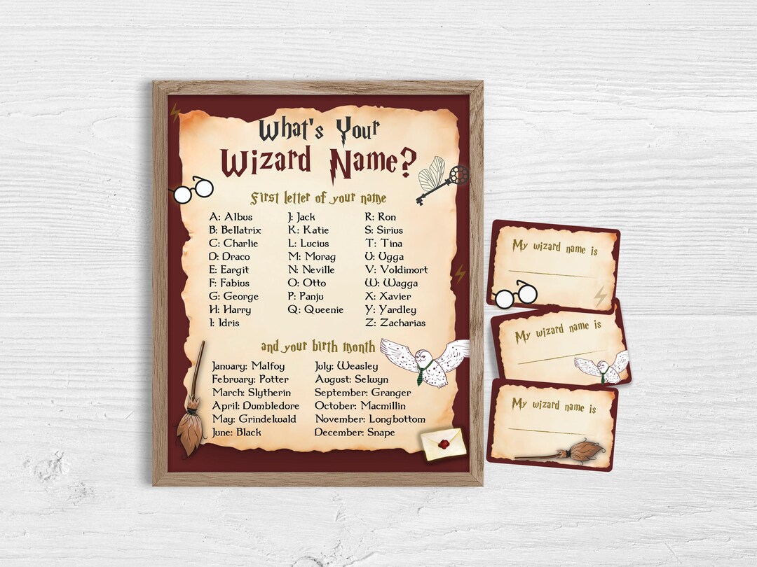 What's Your Wizard Name Game + Name Tags, Magical Wizard Birthday Party Activity, School of ...