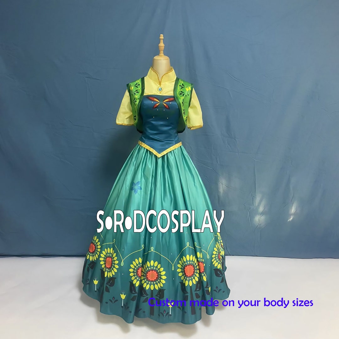Princess Anna Dress Anna Printed Flowers Dress Cosplay Costume Custom ...