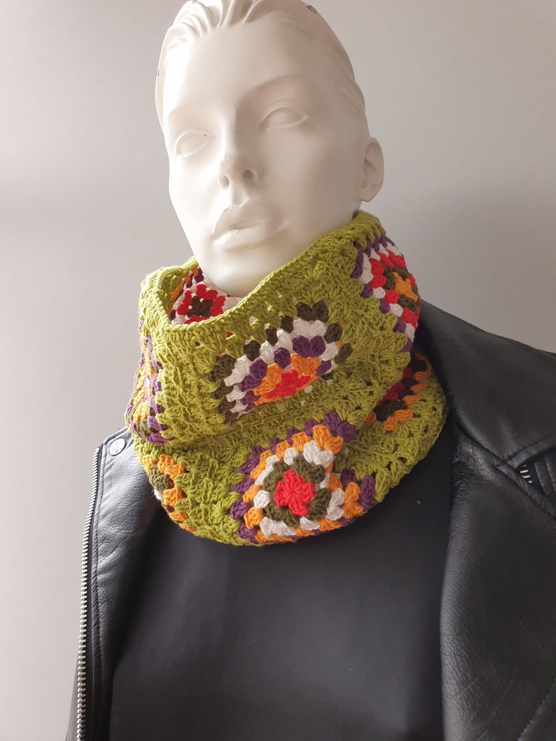 Afghan Scarf Granny Square Cowl Green Cowl Scarf Crochet - Etsy