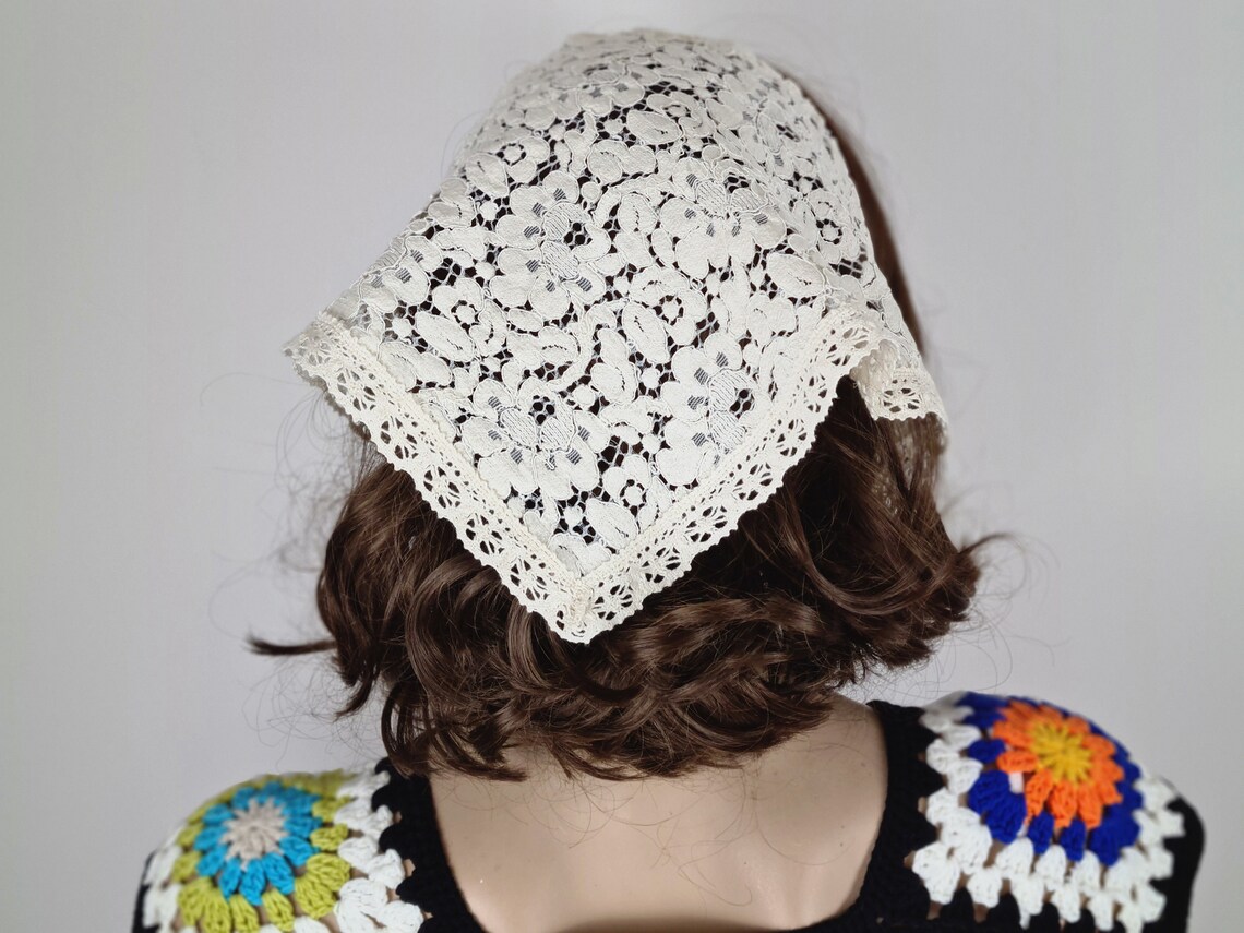 Lace Bandana Lace Hair Kerchief Cream Bandana Triangle Head - Etsy