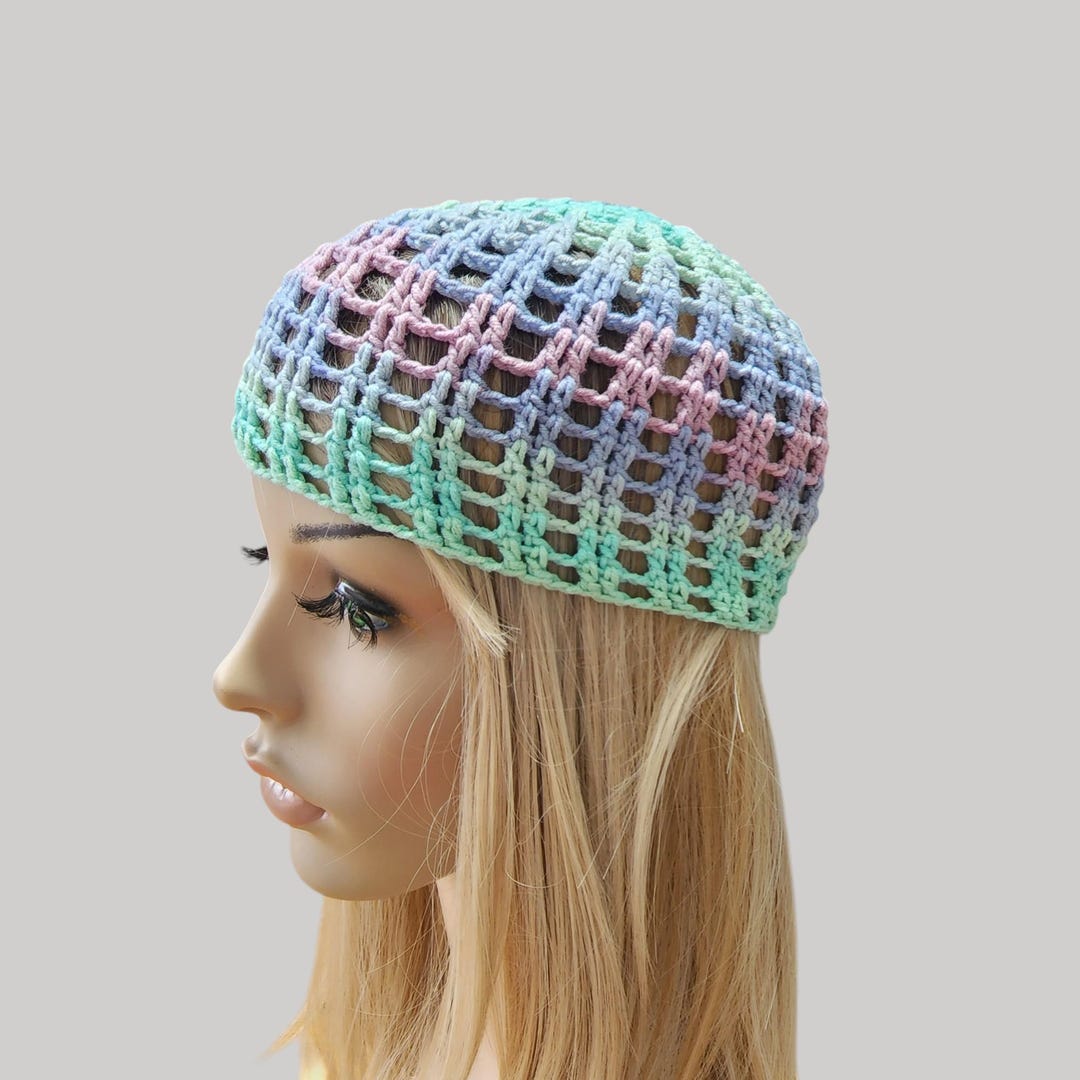 Crochet Mesh Cap, Crochet Skull Cap, Crochet Mesh Hat, Vintage Netted ...