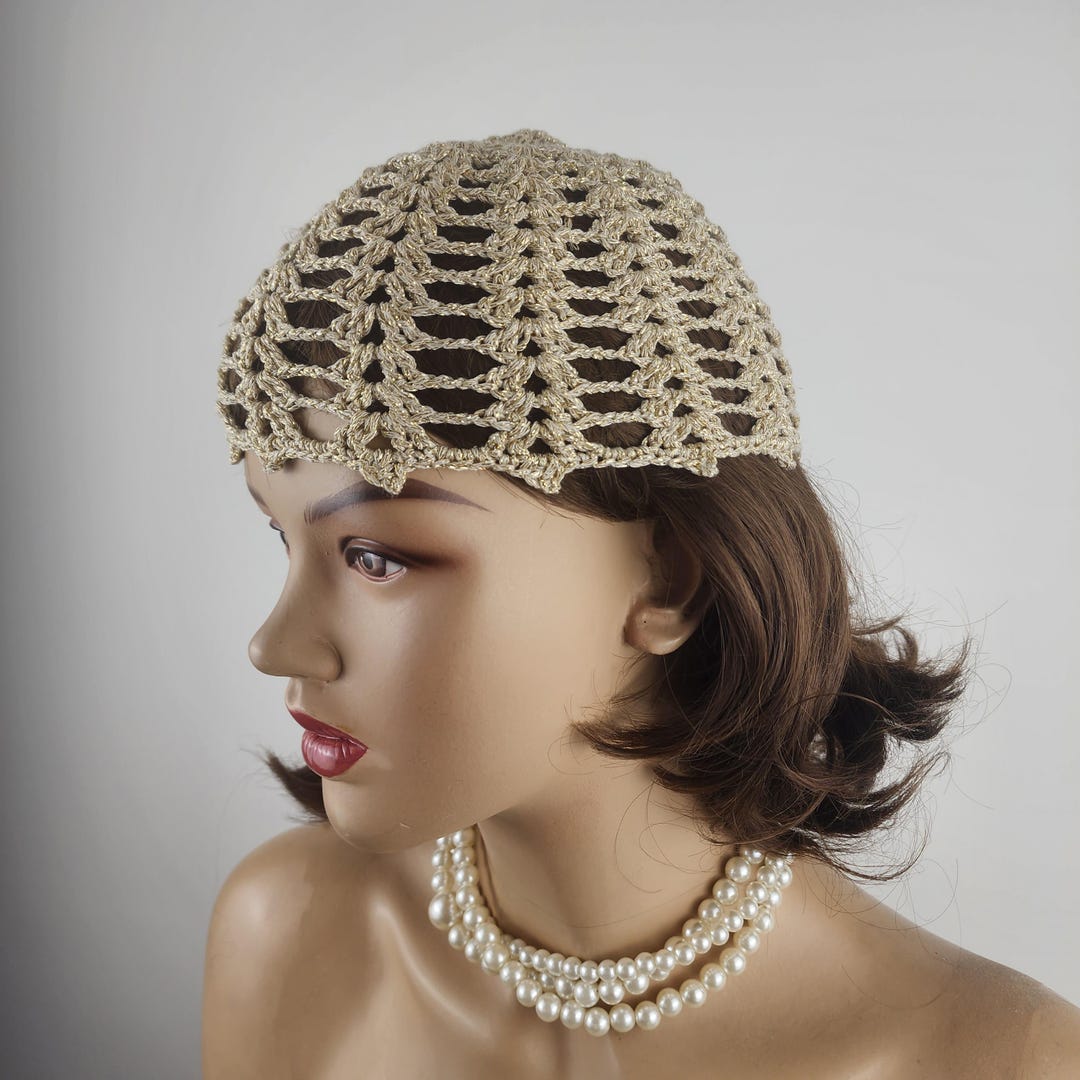 Crochet Gold Mesh Cap, Glittery Gold Mesh Hat, Crochet Skull Cap ...