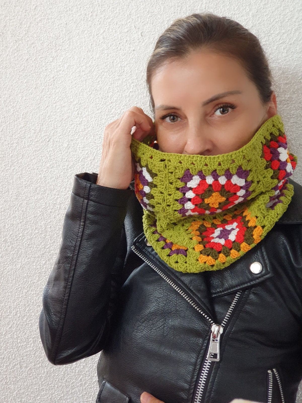 Afghan Scarf Granny Square Cowl Green Cowl Scarf Crochet - Etsy