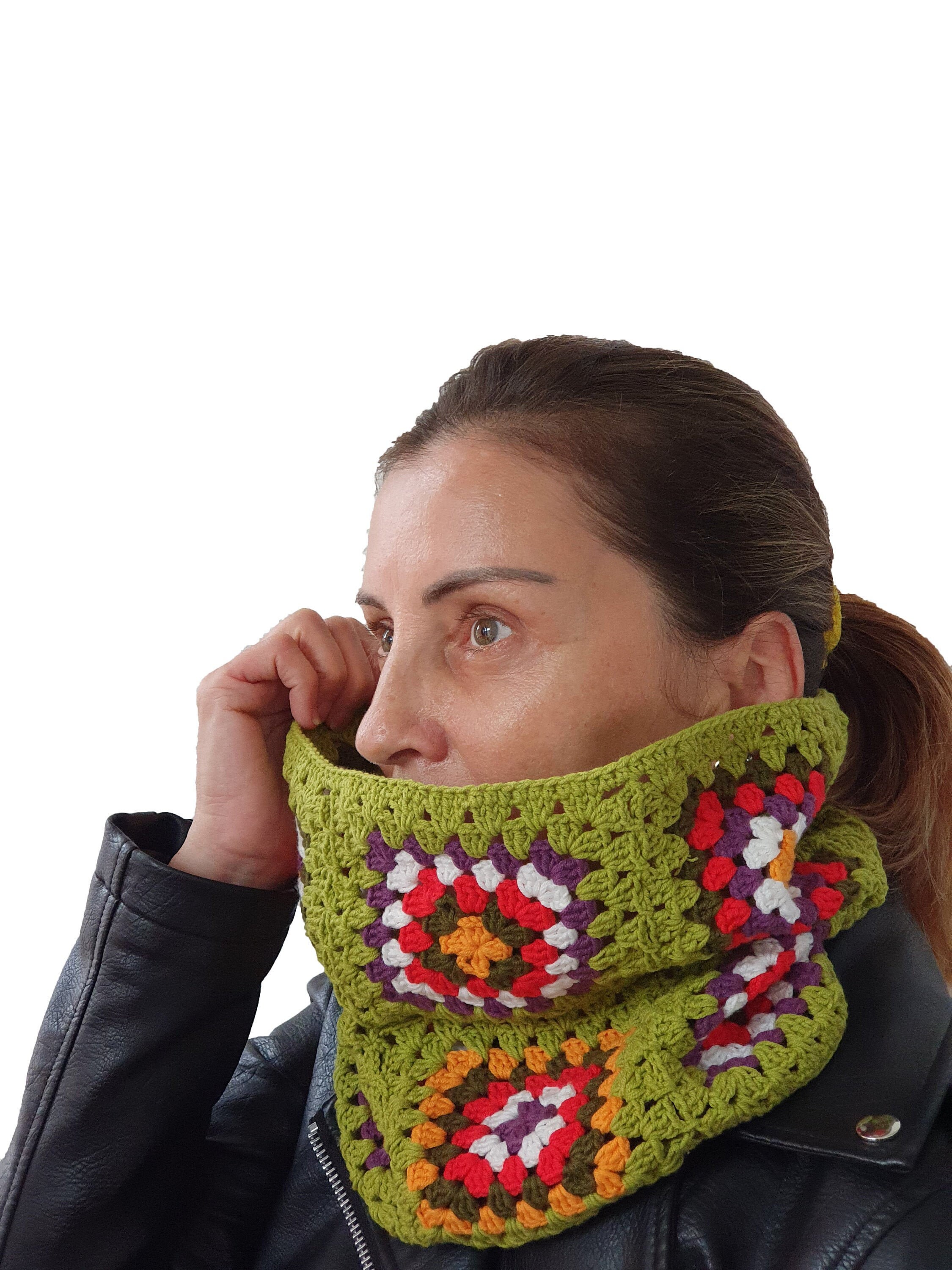 Afghan Scarf Granny Square Cowl Green Cowl Scarf Crochet - Etsy