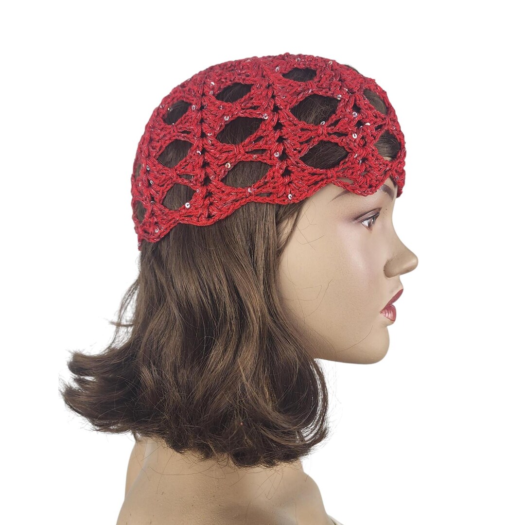 Red Crochet Cap Beanie, Crochet Red Mesh Hat, All Color Skull Cap ...