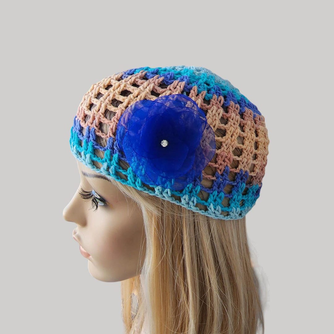Crochet Mesh Hat, Crochet Mesh Cap, Vintage Netted Hat, Crochet Cotton ...