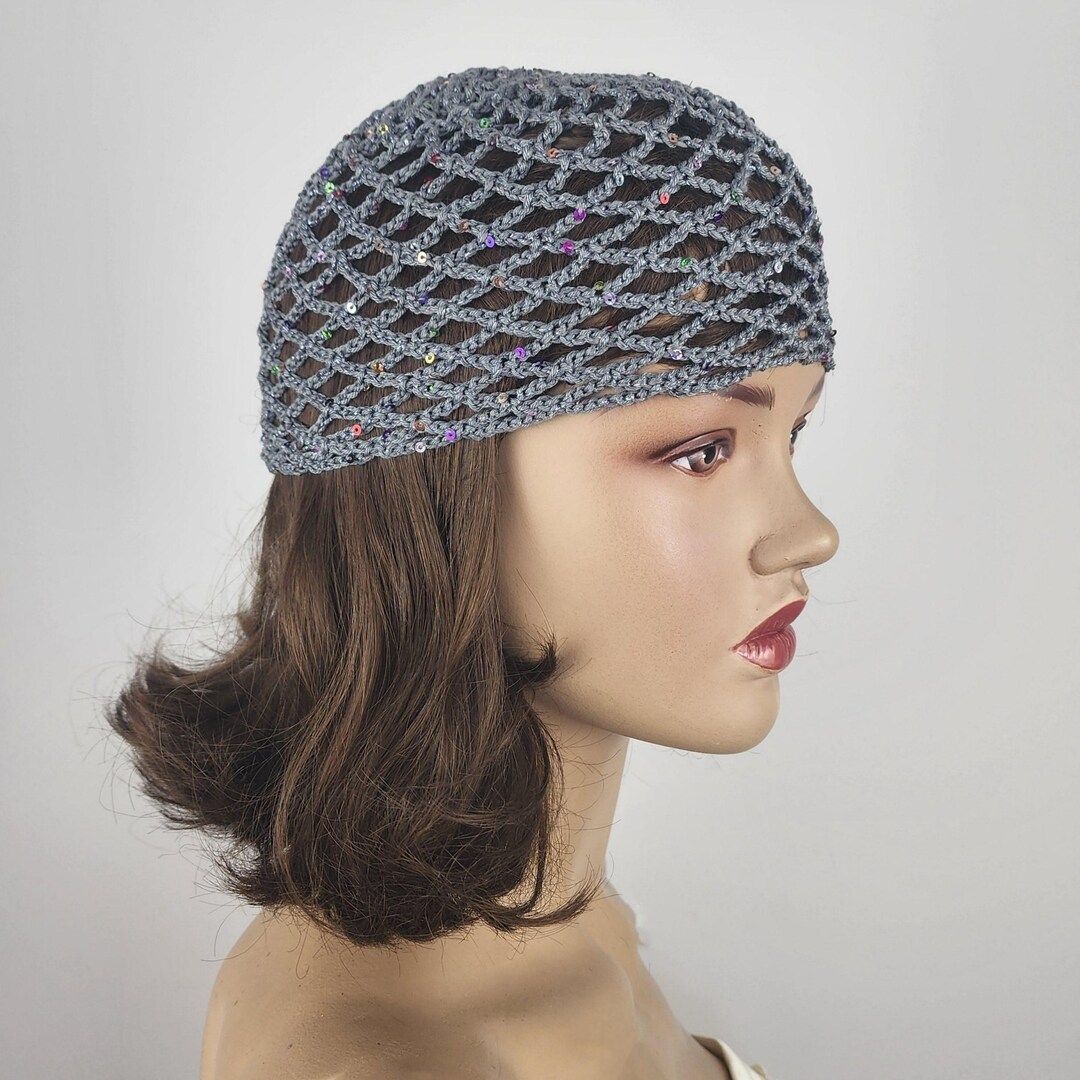 Crochet Dark Gray Mesh Hat, All Color Skull Cap, Netted Mesh Beanie ...