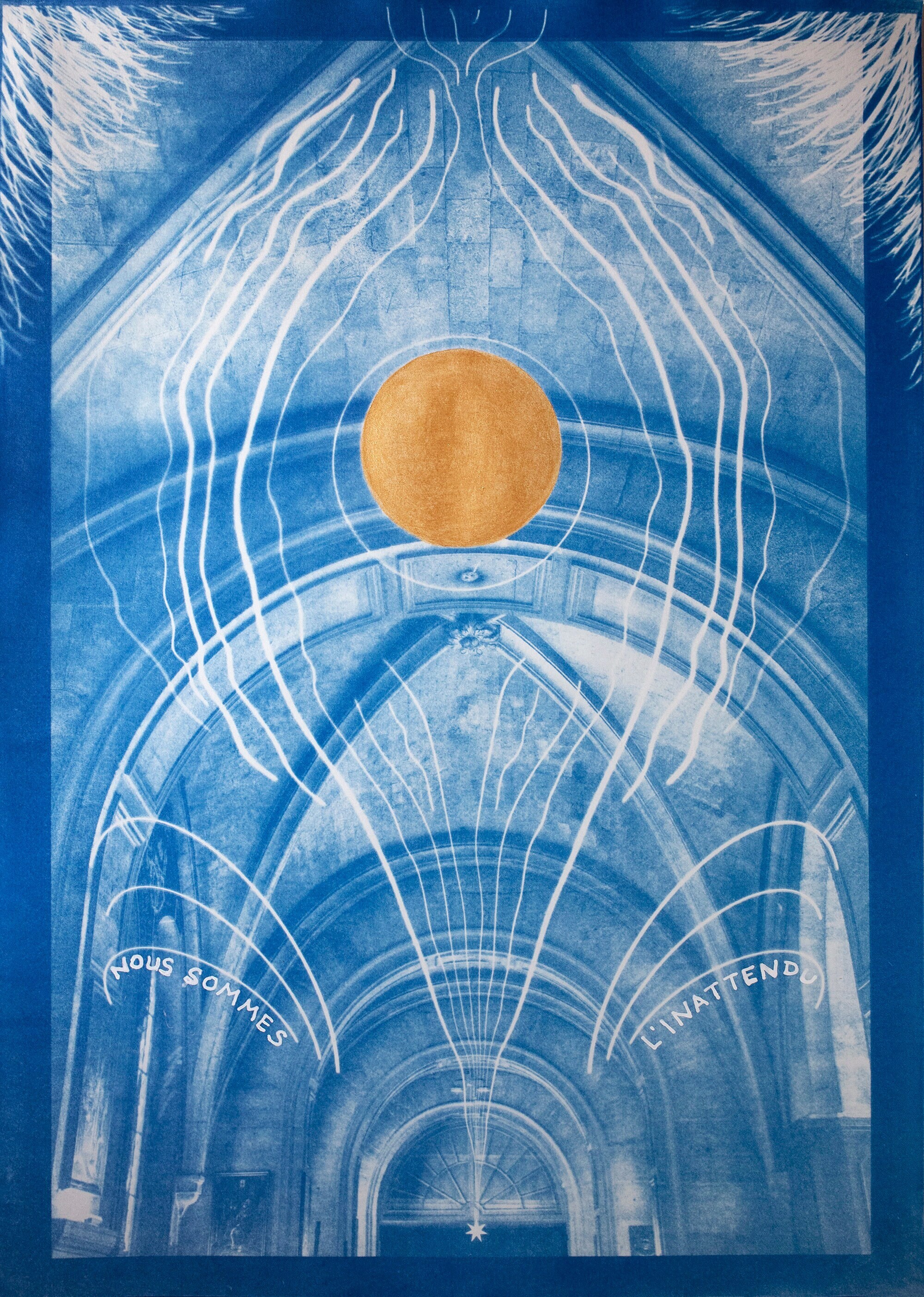 Hand-painted Cyanotype Print of the Ceiling of Saint Elizabeth in Paris ...