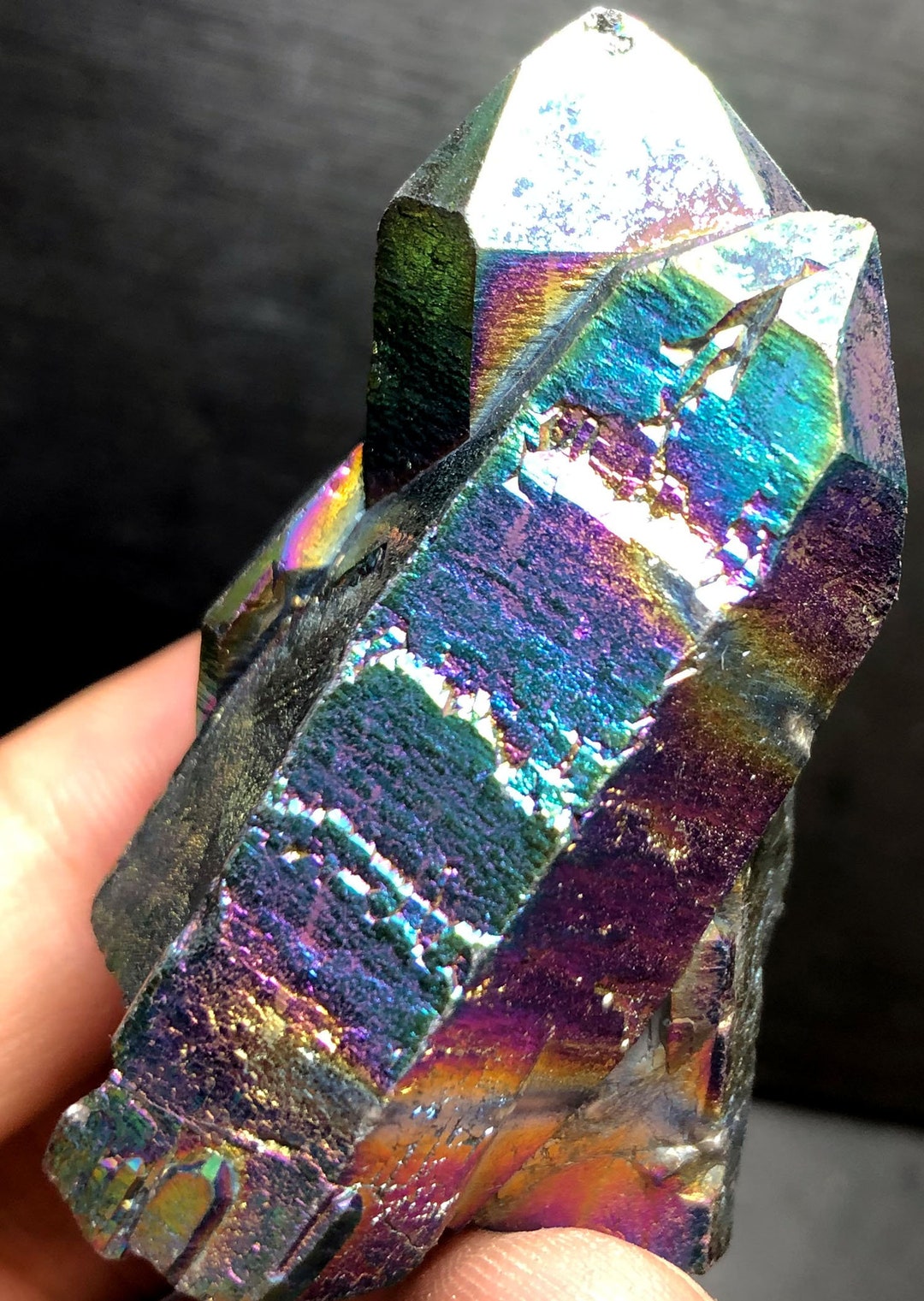 63g Rainbow Titanium Plated Crystal Cluster, Color-changing Crystal ...