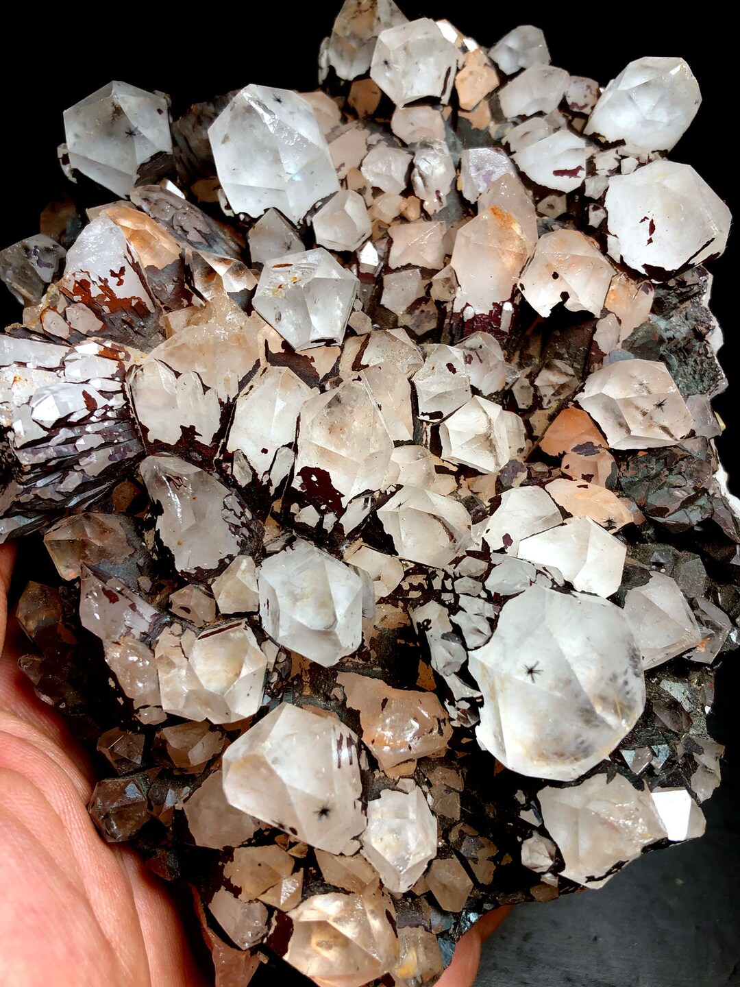 692g RARE Natural Hollandite Star Quartz CRYSTAL Point &trapiche Hair ...