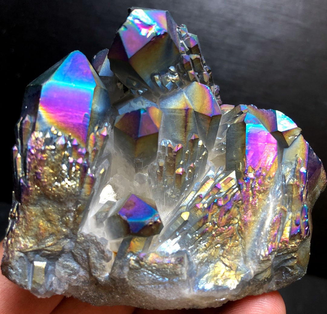 189g Rainbow Titanium Plated Crystal Cluster, Color-changing Crystal ...