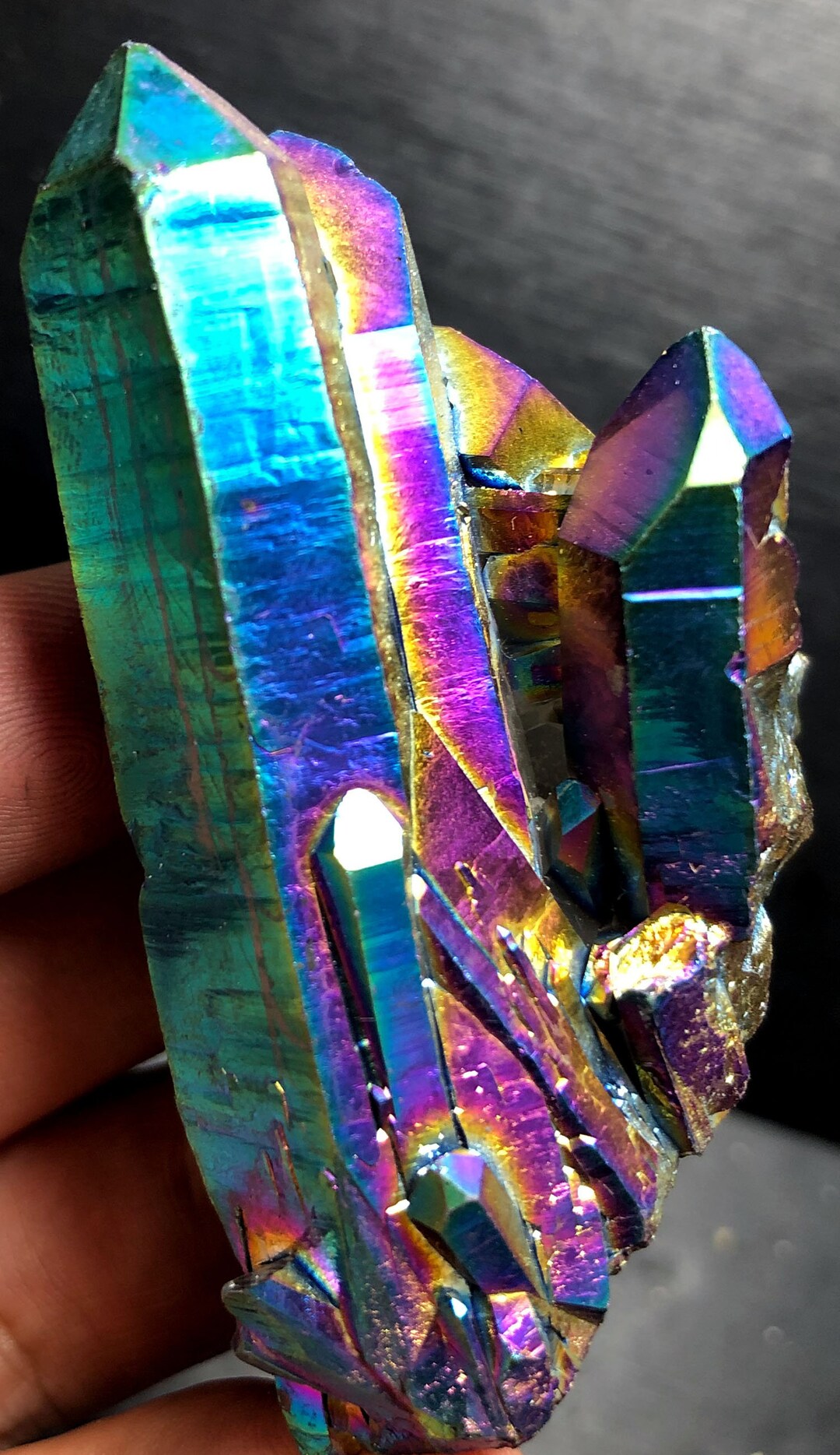 64g Rainbow Titanium Plated Crystal Cluster, Color-changing Crystal ...