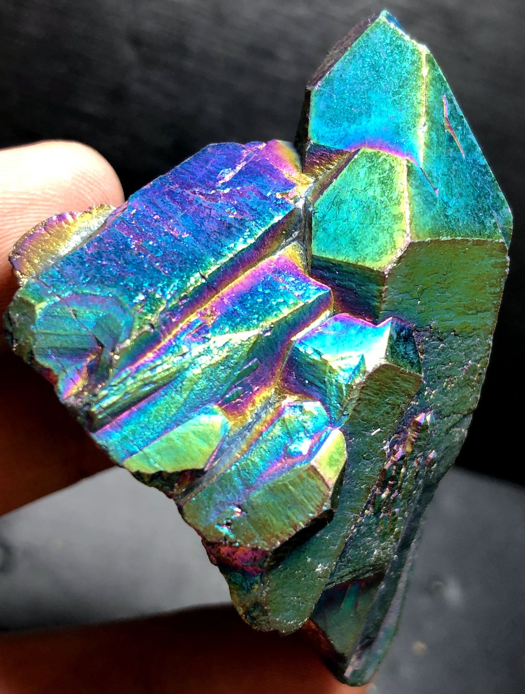 103g Rainbow Titanium Plated Crystal Cluster, Color-changing Crystal ...