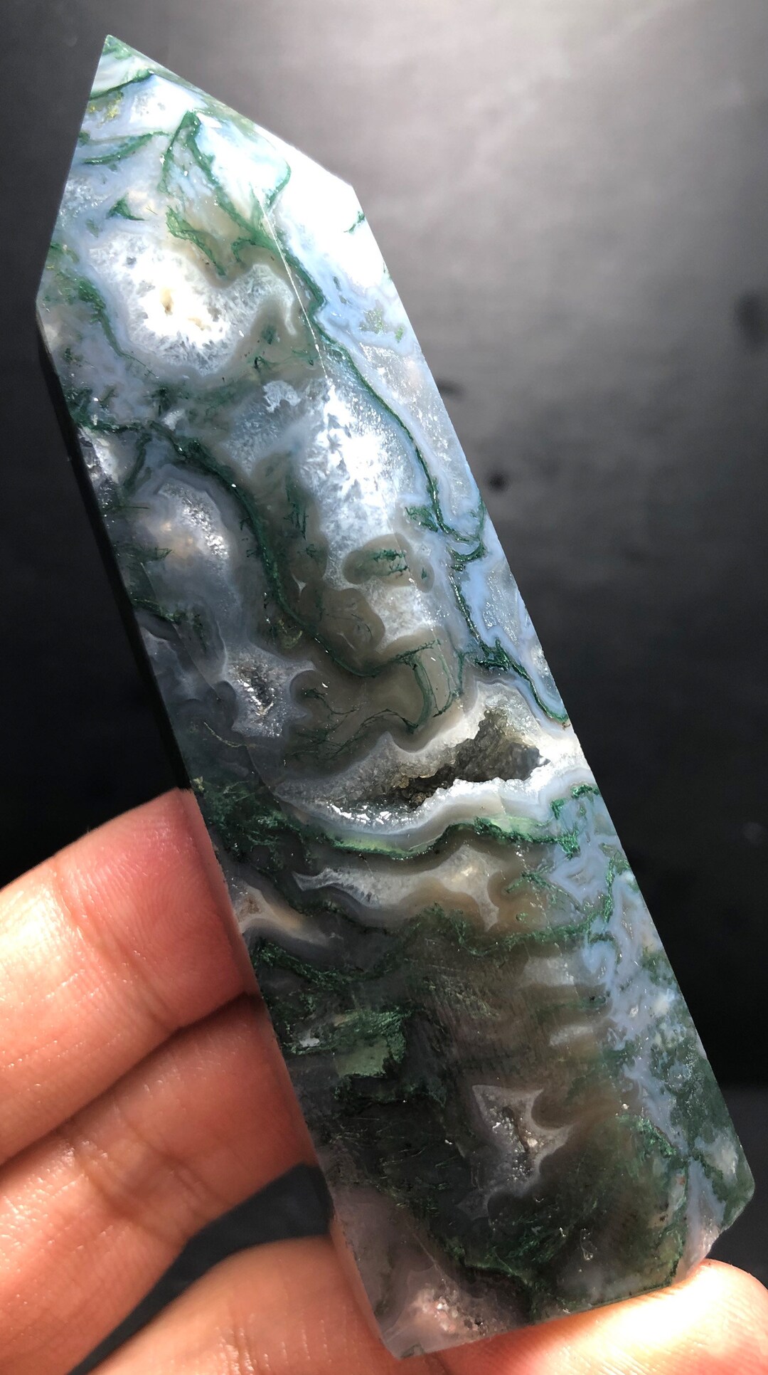 Moss Agate Crystal Point: Sea Jasper Ocean Geode, Reiki Healing - Etsy