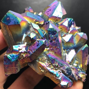 219g Rainbow Titanium Plated Crystal Cluster, Color-changing Crystal ...