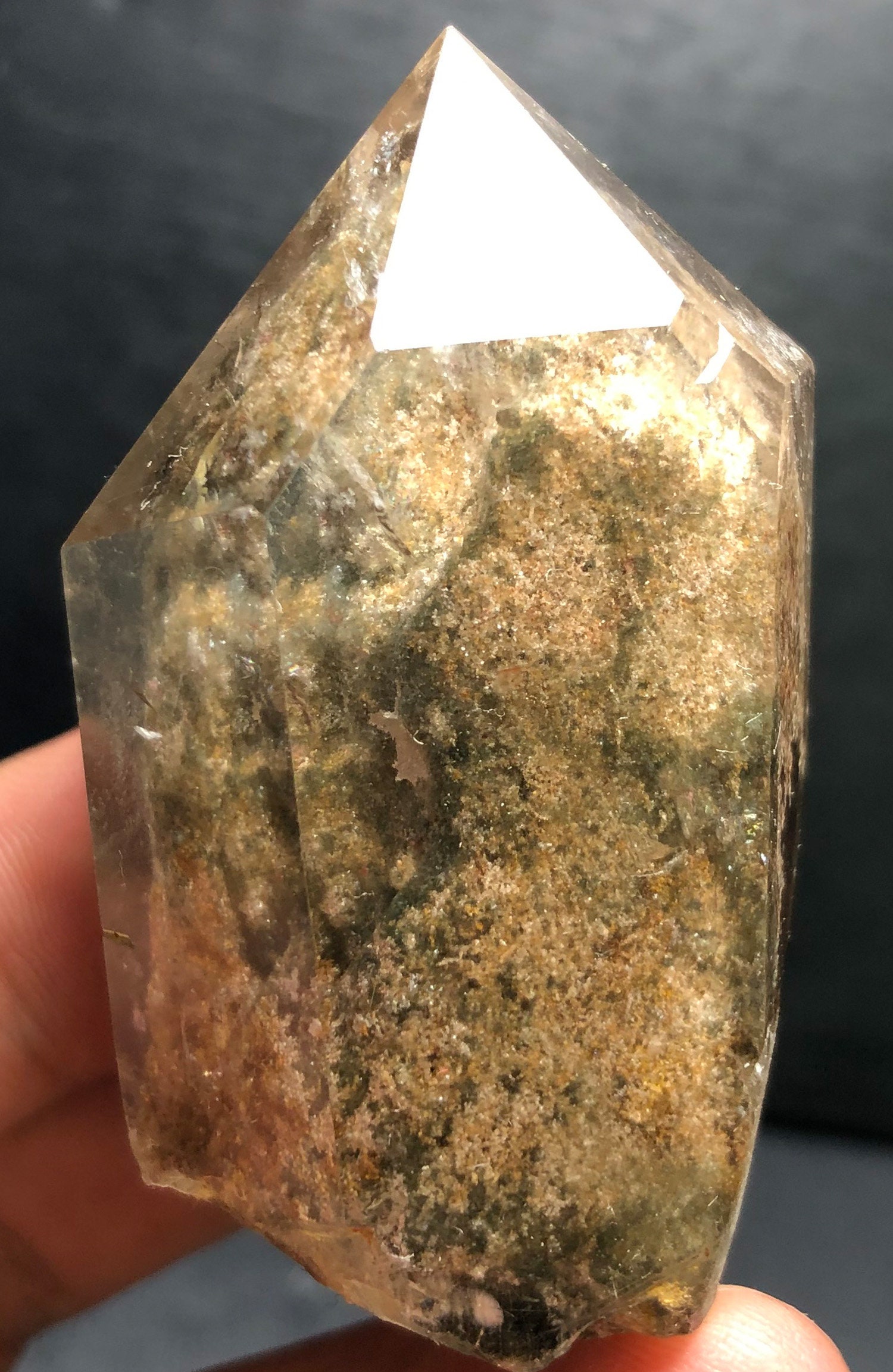85g Natural Phantom 'green Ghost' QUARTZ Crystal Point Polished Healing ...