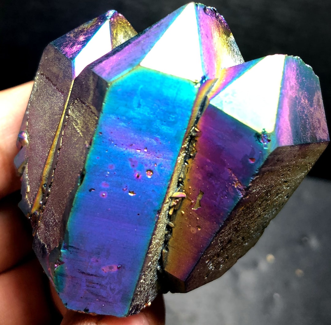 110g Rainbow Titanium Plated Crystal Cluster, Color-changing Crystal ...