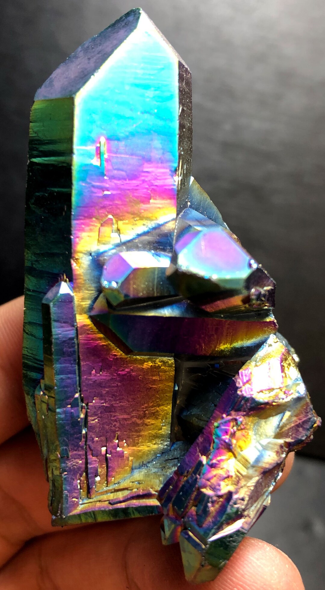 58g Rainbow Titanium Plated Crystal Cluster, Color-changing Crystal ...