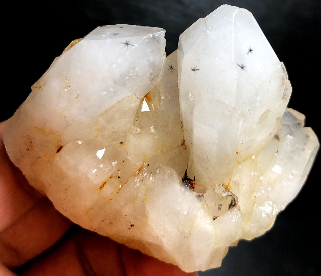 104g RARE Natural Hollandite Star Quartz CRYSTAL Point &trapiche Hair ...