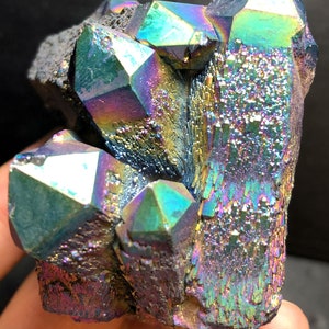 182g Rainbow Titanium Plated Crystal Cluster, Color-changing Crystal ...