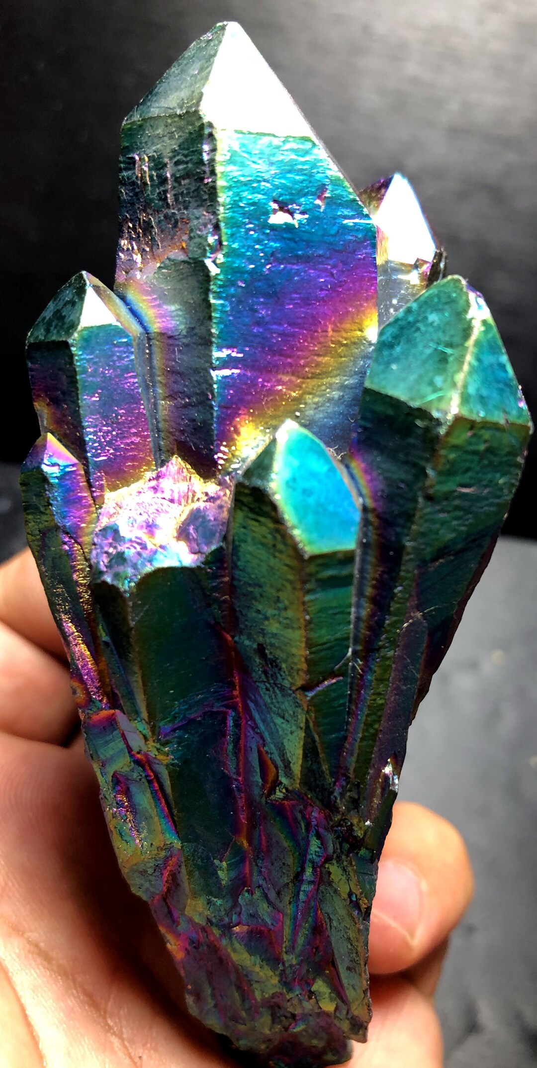 174g Rainbow Titanium Plated Crystal Cluster, Color-changing Crystal ...