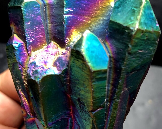 174g Rainbow Titanium Plated Crystal Cluster, Color-changing Crystal ...