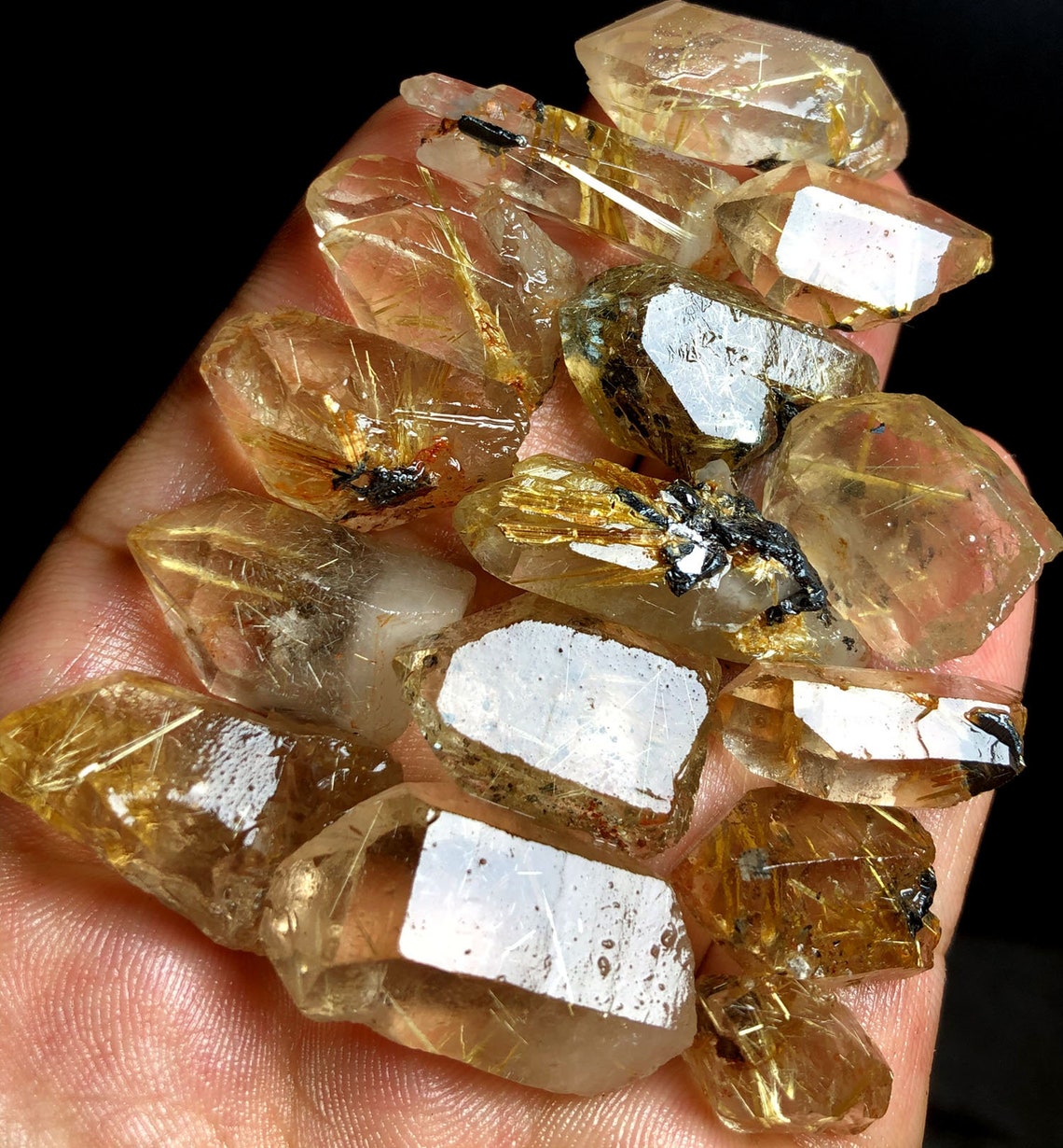 72g 15PC NATURAL Golden Hair Rutilated Quartz Crystal Point Specimen ...